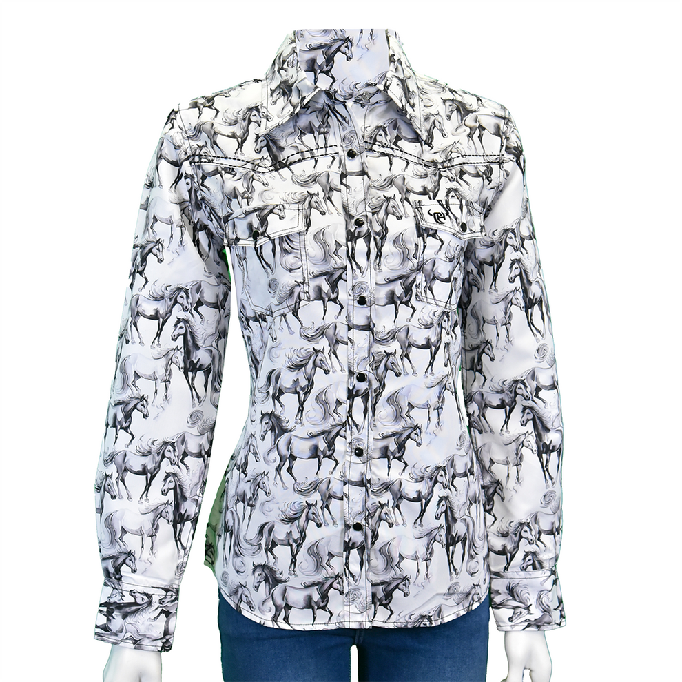 Cowgirl Hardware Women's Horse Print Long Sleeve Snap Shirt | Lammle's – Lammle's Western Wear